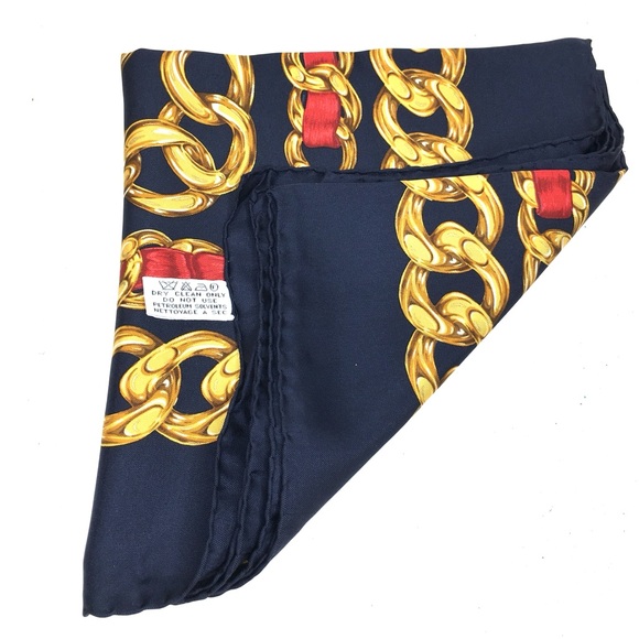CHANEL | Accessories | Authentic Chanel Silk Scarf Navy And Gold | Poshmark